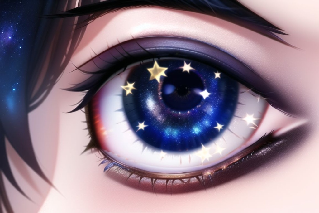 Close up of eye, universe + stars in pupil, blue eye... | OpenArt