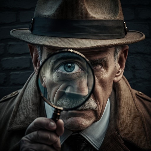 detective looking into the lense using a lupe