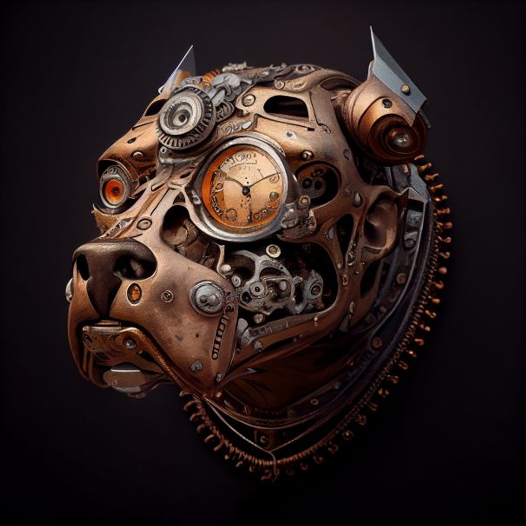 beautiful headshot of pitbull made of old bronze poc... | OpenArt