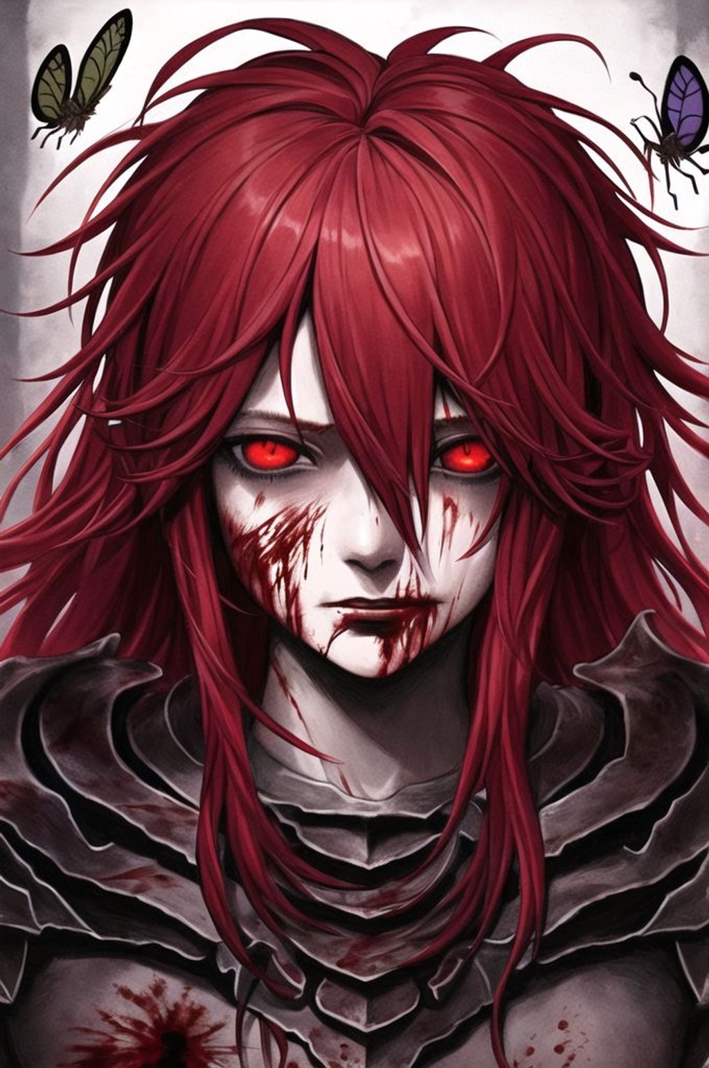 kentaro_miura, a girl, red_hair, messy_hair, long_ha...