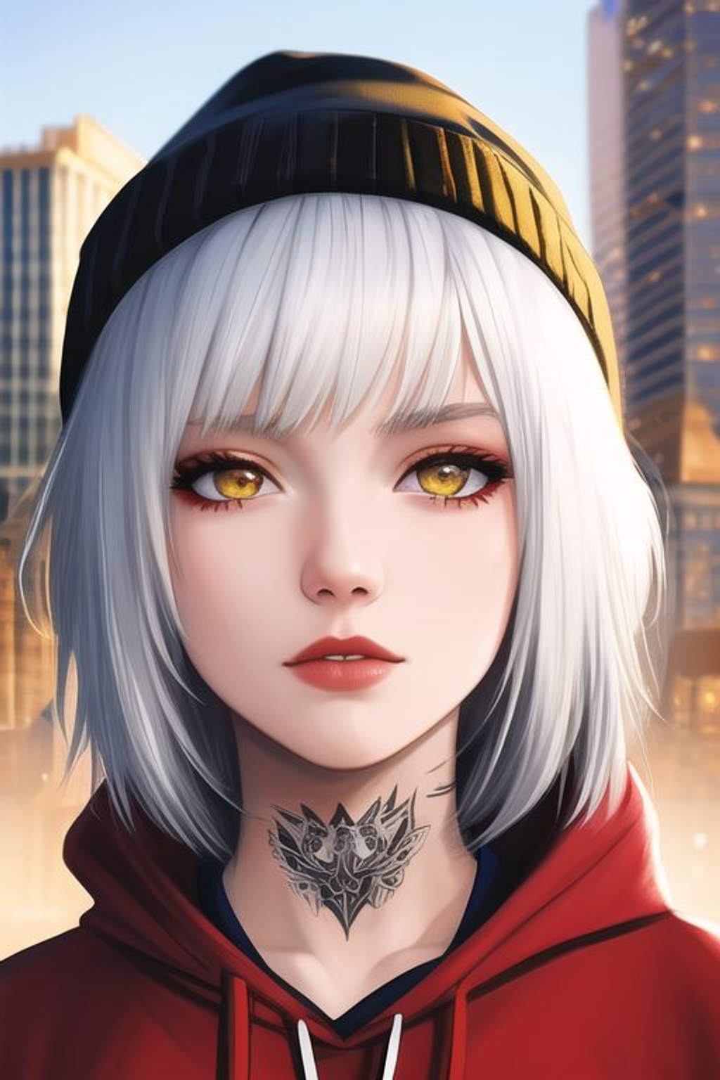 SamDoesArt, a girl, white hair, yellow eyes, strong... | OpenArt