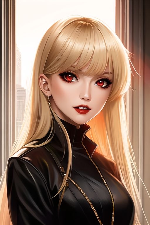 SamDoesArt, a girl, blonde hair, red eyes, vampire,... | OpenArt