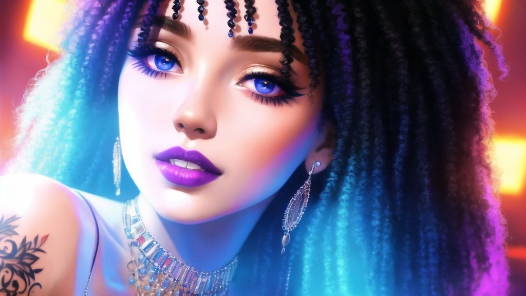 SamDoesArt, a girl, black curly hair, bright blue ey... | OpenArt