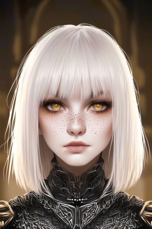 SamDoesArt, a girl, white hair, yellow eyes, freckle... | OpenArt