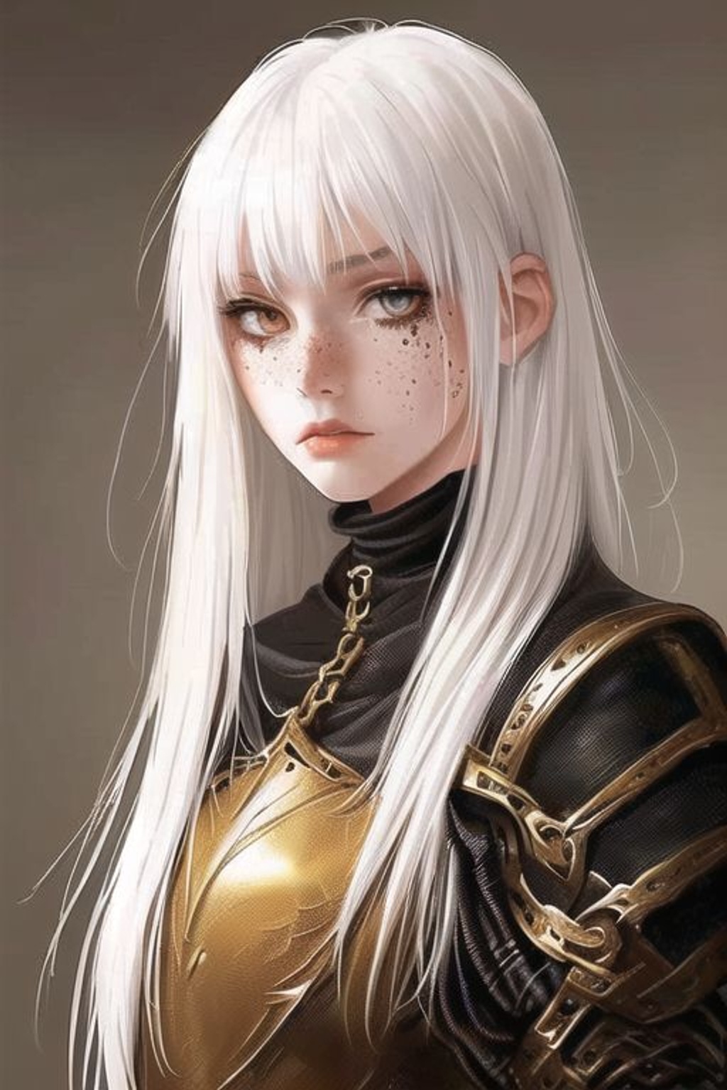 SamDoesArt, a girl, white hair, yellow eyes, freckle... | OpenArt