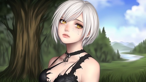 SamDoesArt, a girl, white hair, yellow eyes, freckle... | OpenArt