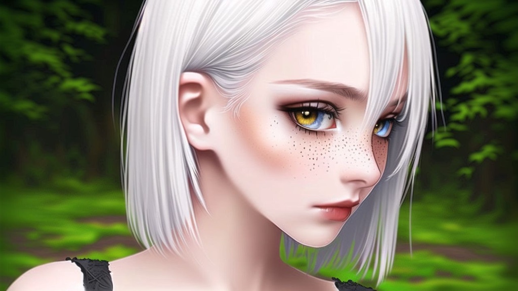 SamDoesArt, a girl, white hair, yellow eyes, freckle... | OpenArt