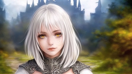 SamDoesArt, a girl, white hair, yellow eyes, freckle... | OpenArt