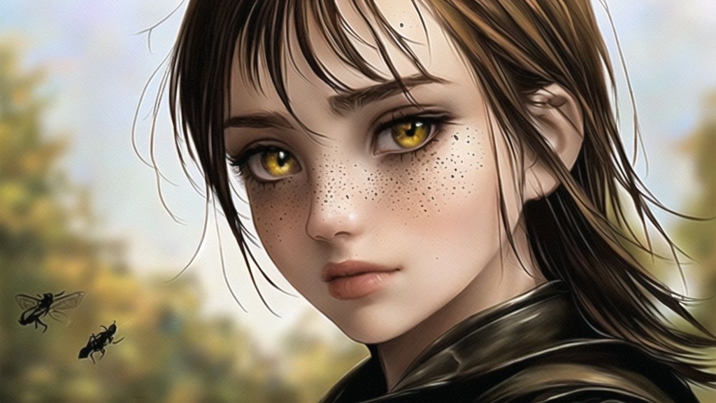 SamDoesArt, a girl, white hair, yellow eyes, freckle... | OpenArt