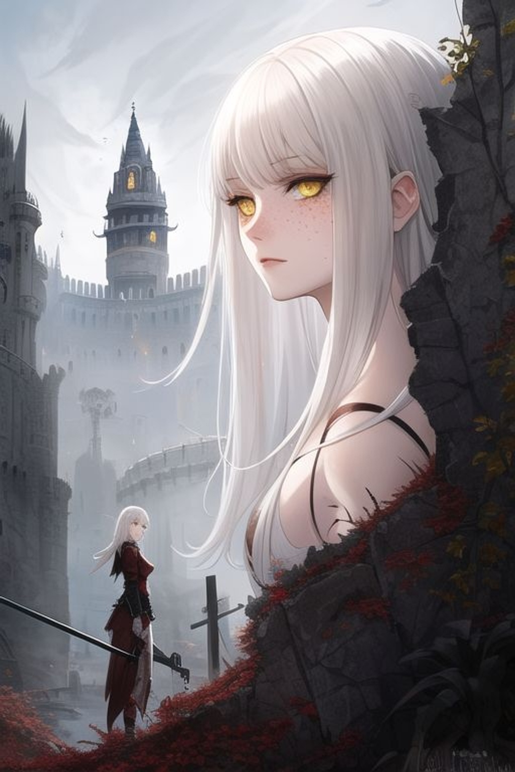 SamDoesArt, a girl, white hair, yellow eyes, strong... | OpenArt