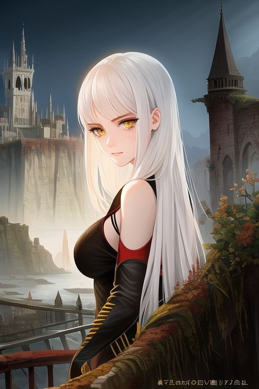 SamDoesArt, a girl, white hair, yellow eyes, strong... | OpenArt