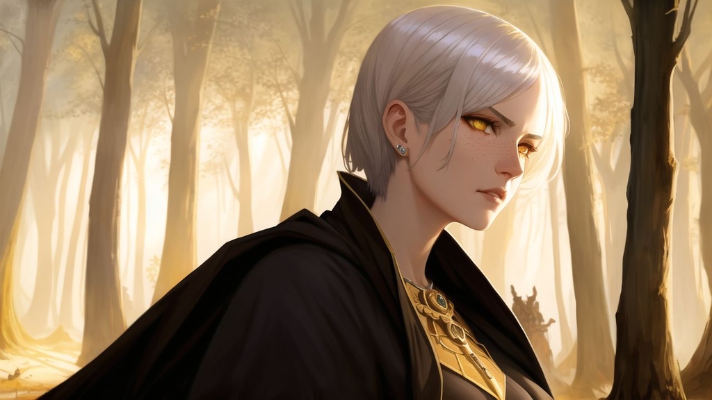 SamDoesArt, a girl, white hair, yellow eyes, freckle... | OpenArt