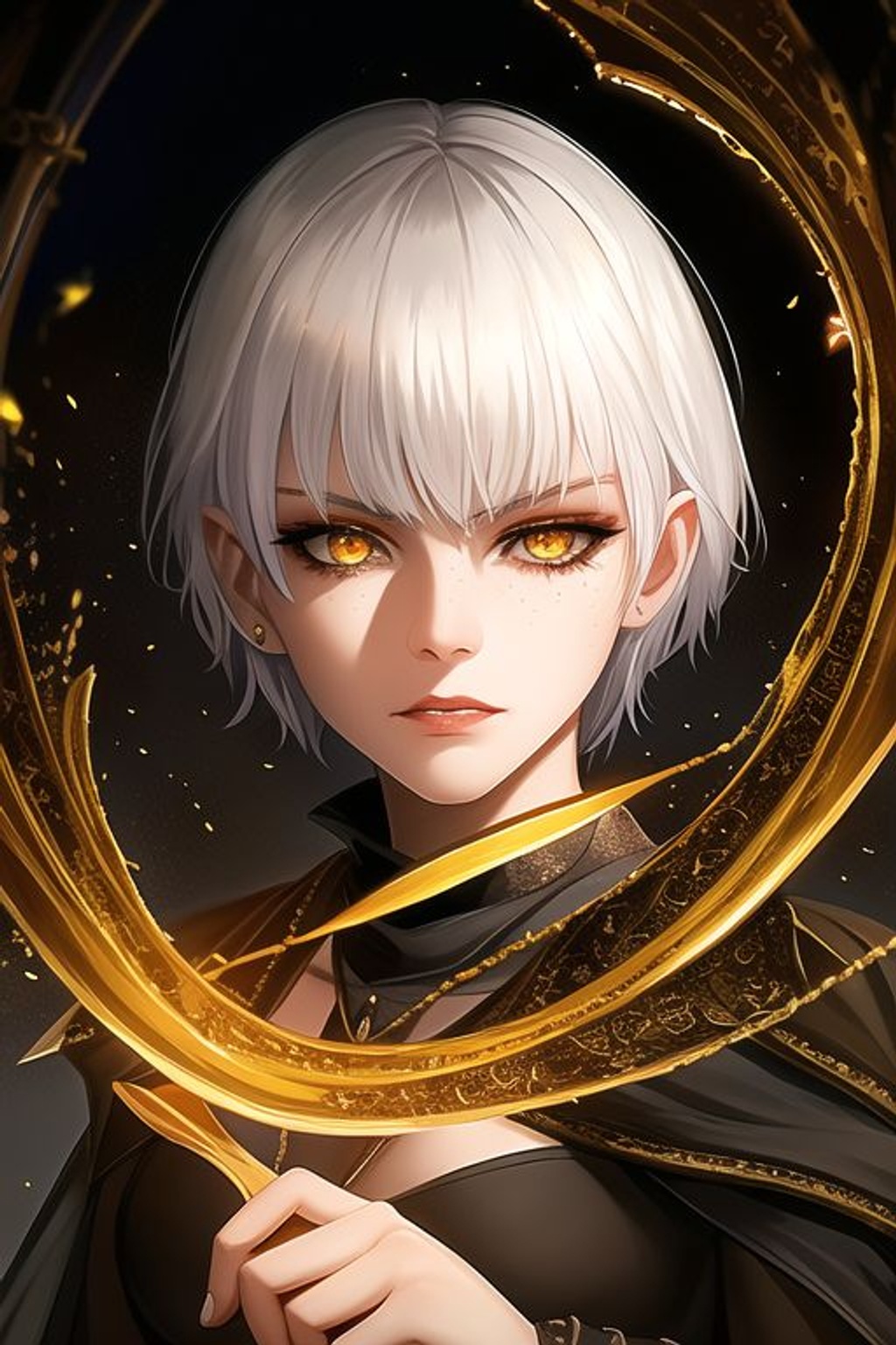 SamDoesArt, a girl, white hair, yellow eyes, freckle... | OpenArt