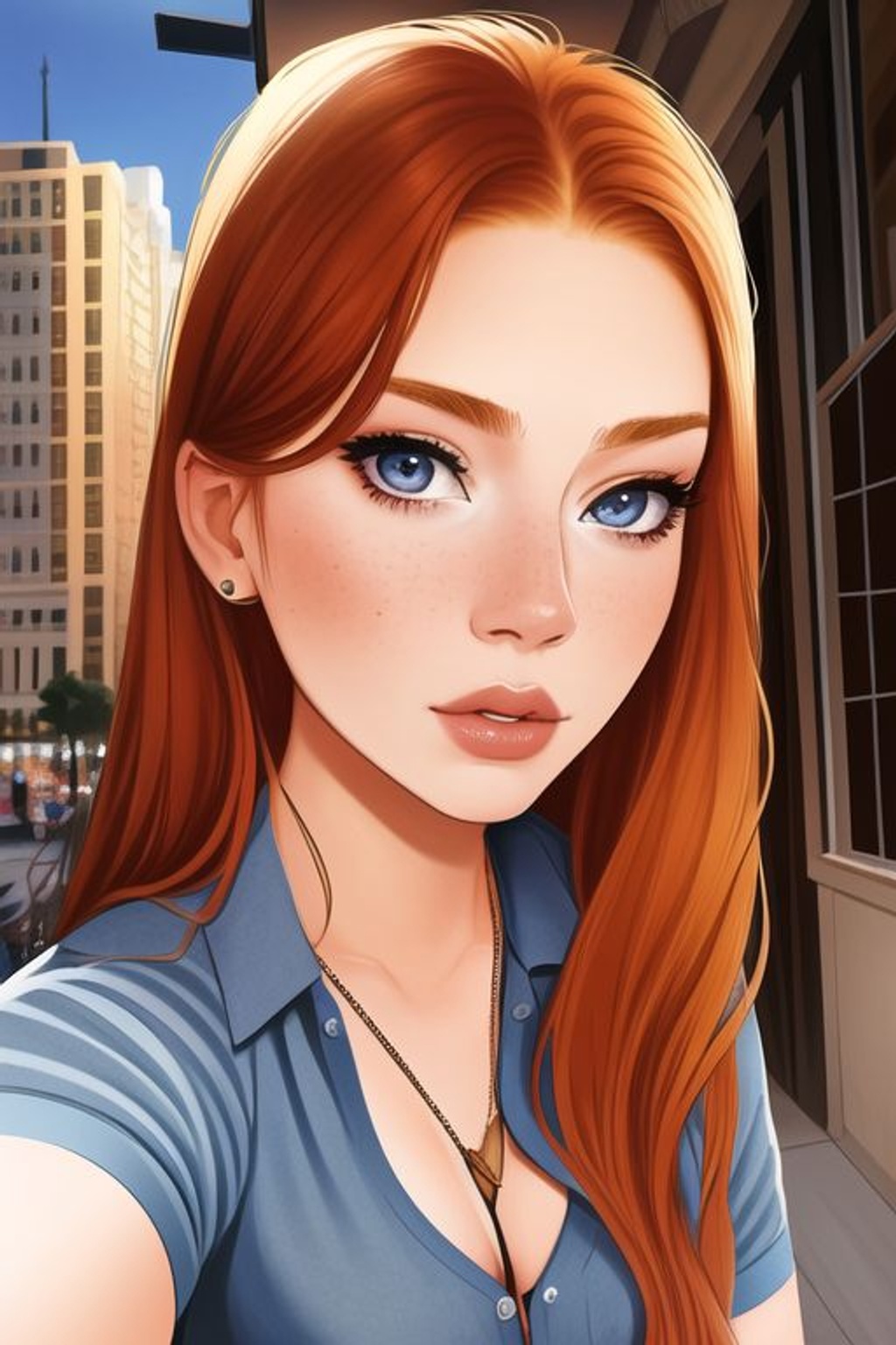 SamDoesArt, emma stone, ginger hair, freckles, blue... | OpenArt
