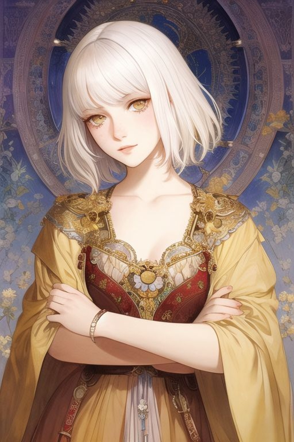SamDoesArt, a girl, white hair, short hair, yellow e... | OpenArt