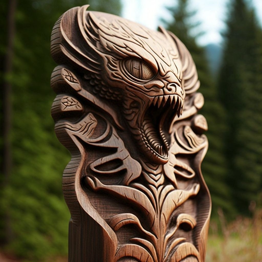 encarved alien wood totem | OpenArt