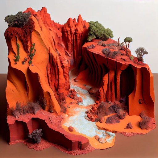 a diorama made of terracotta containing small rivers...