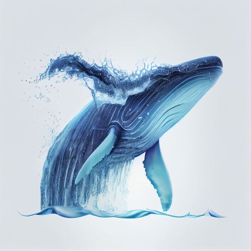 realistic blue whale made entirely of water breachin...