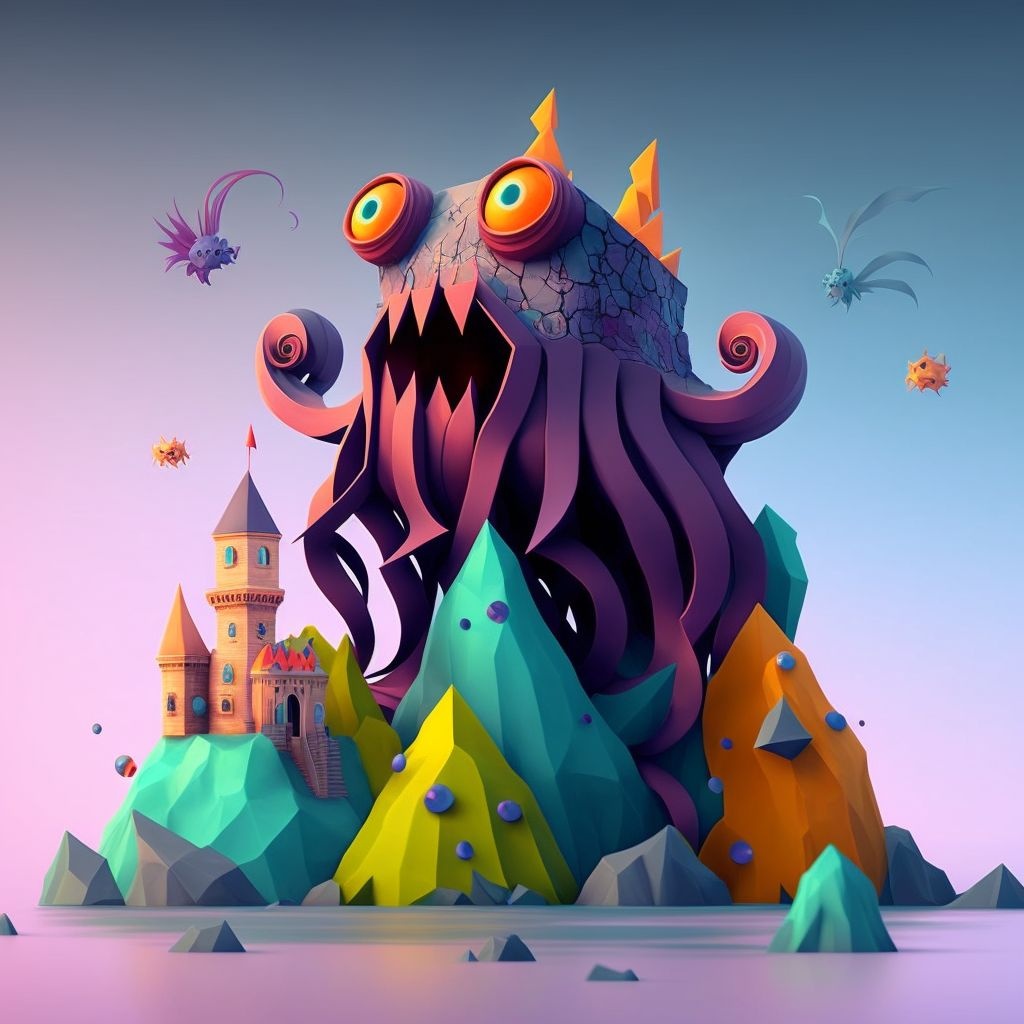 a digital painting of a monster with a castle in the...