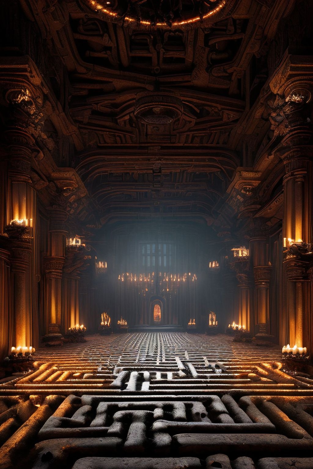 In a large dark room with bloodstained metal floors... | OpenArt