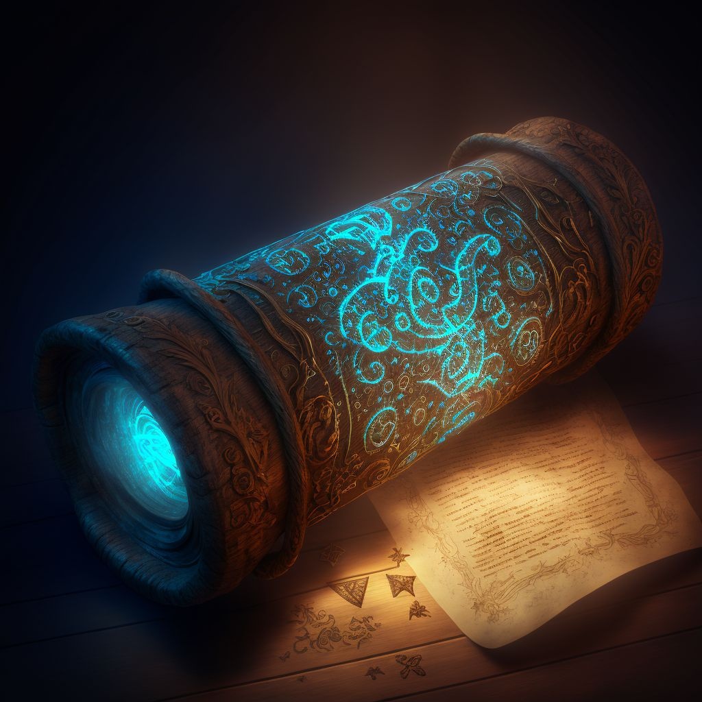 ancient magic scroll, glowing runes