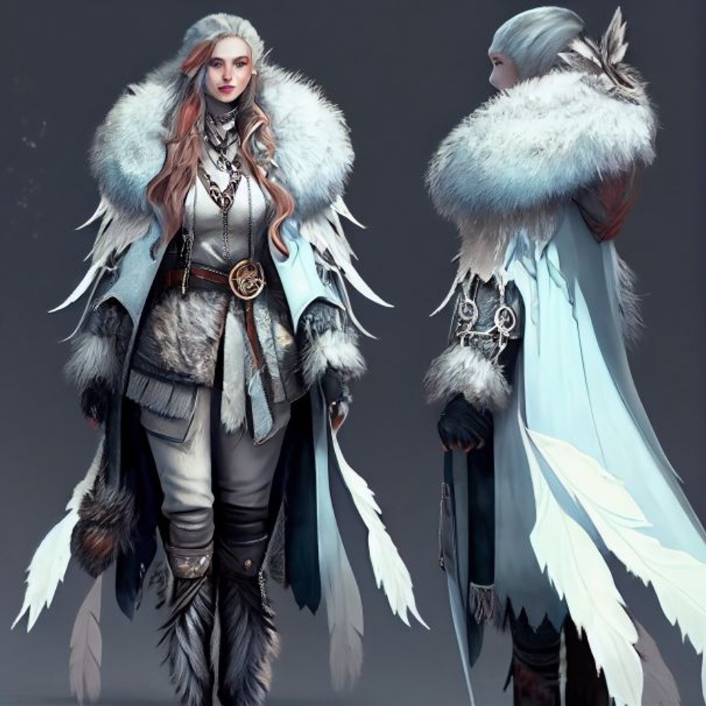dress concept, full body, a long ice blue and white...