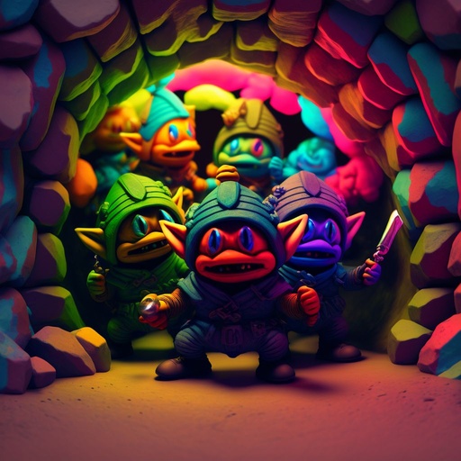 goblins playing in a infinite rainbow bump mapping s... | OpenArt
