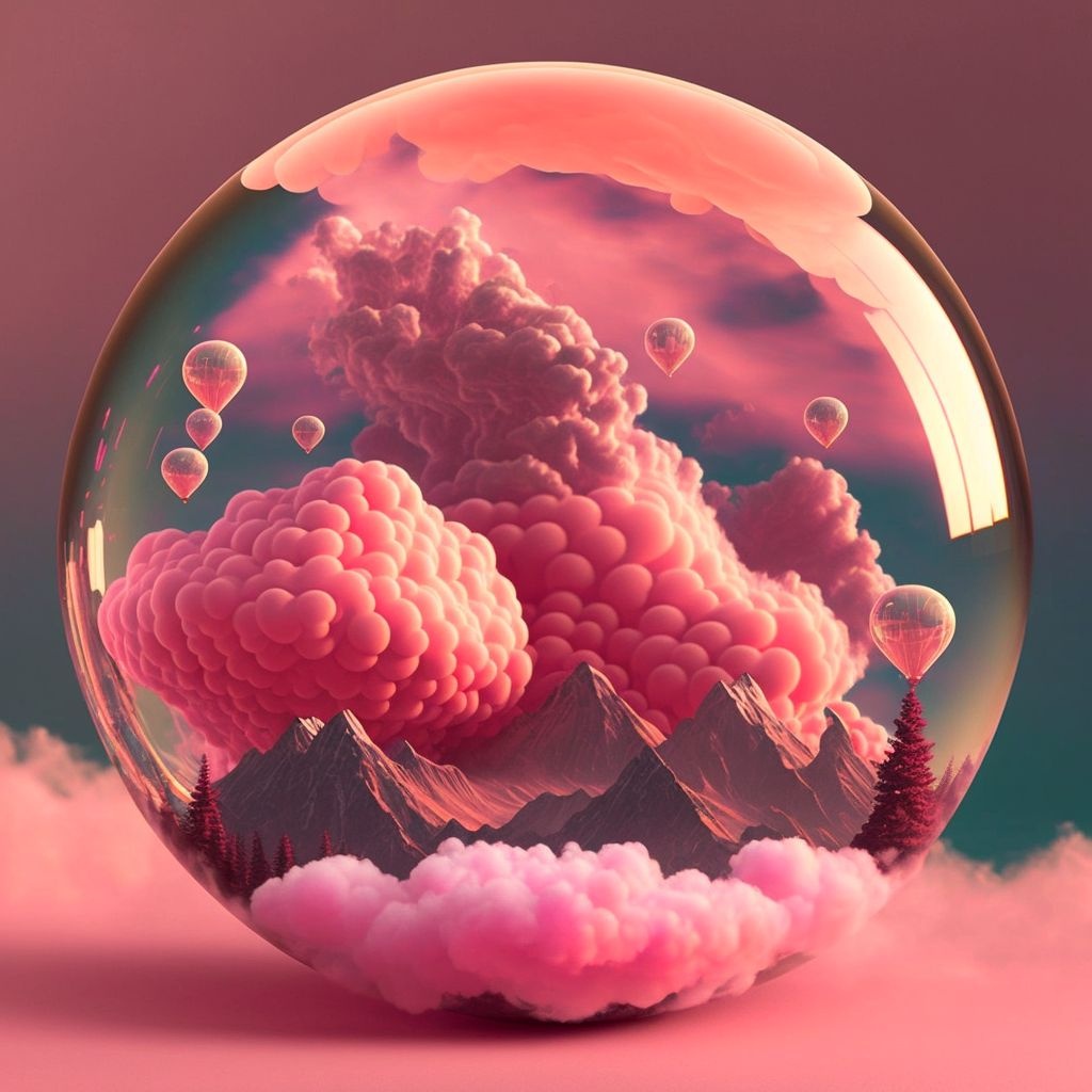 fluffy pink clouds in bubble land