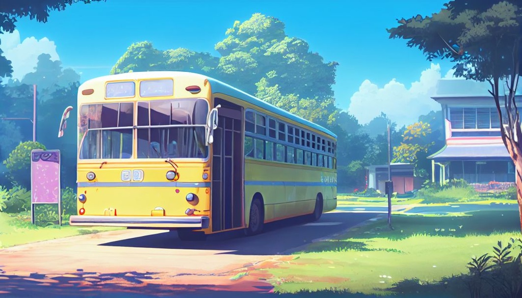 A friendly bus with a happy magic school bus face, l... | OpenArt