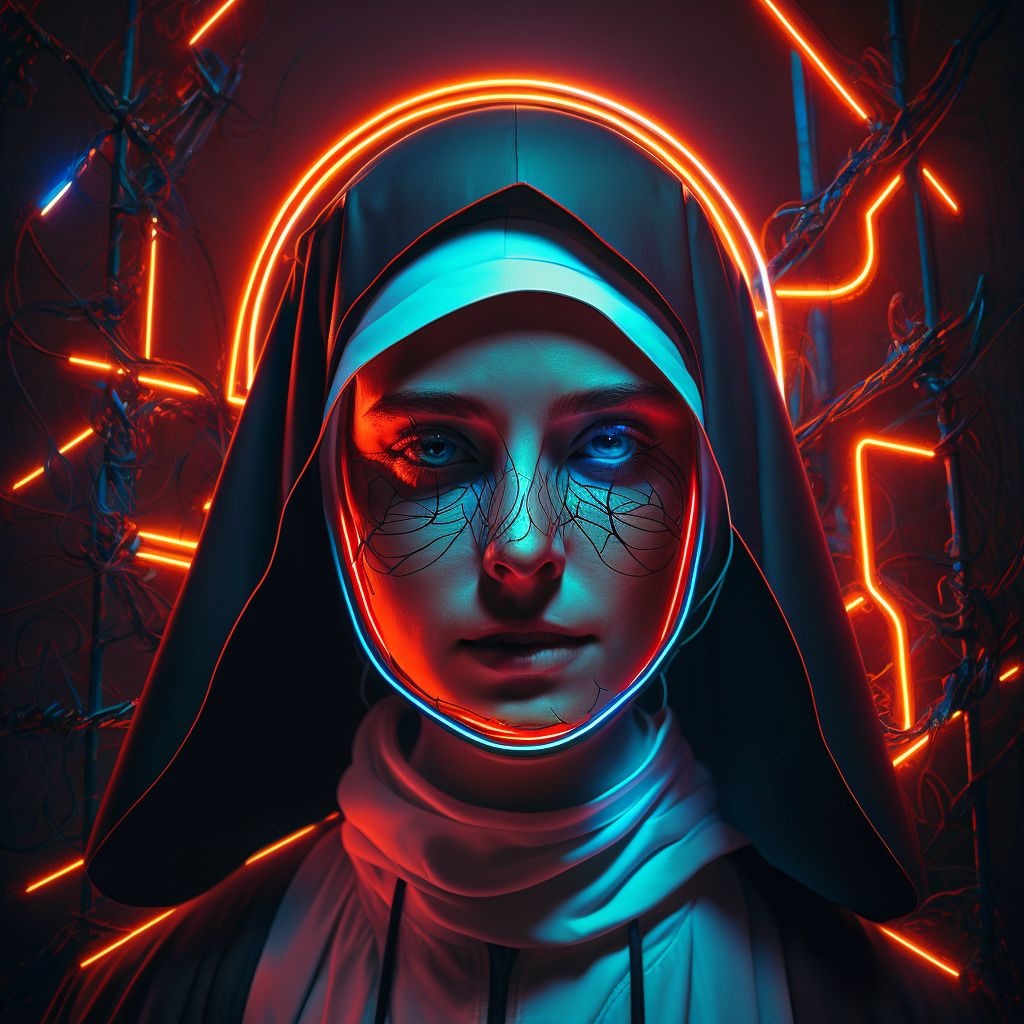 nun, neon lights