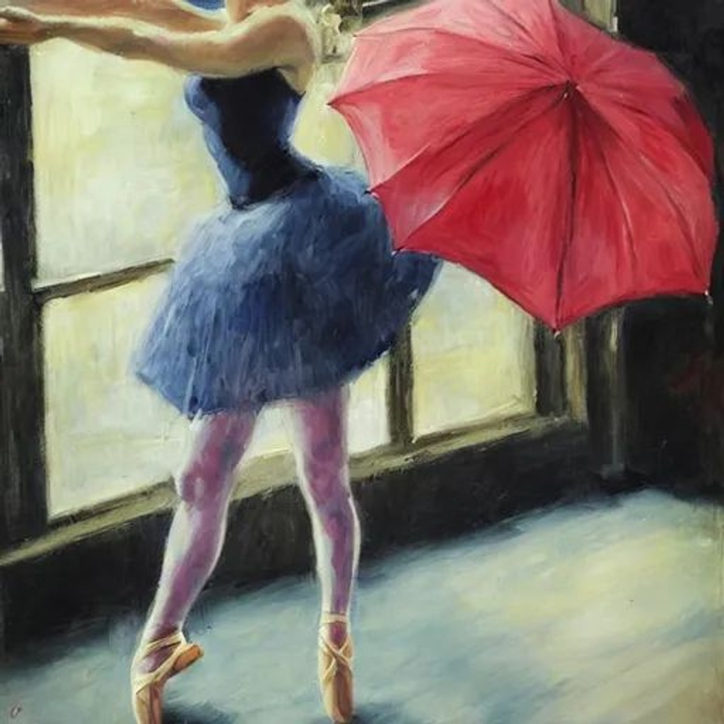 ballerina with umbrella, realist, by Gabriel Moses,... | OpenArt