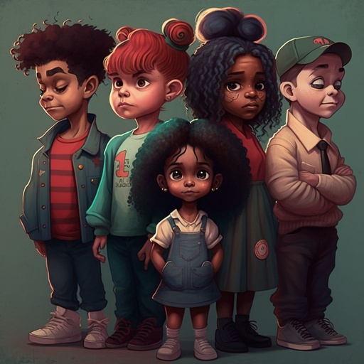 a group of cartoon characters standing next to each...