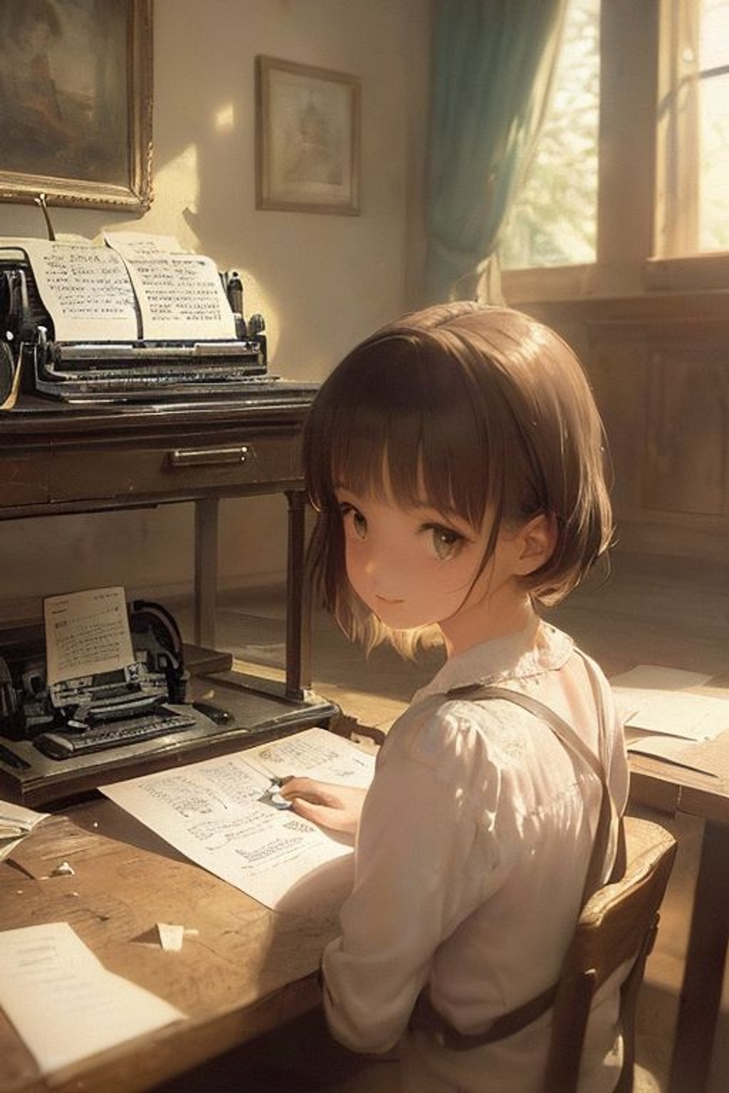 Girl,Vintage, Letters, Old, Typewriter, Type, Typing... | OpenArt