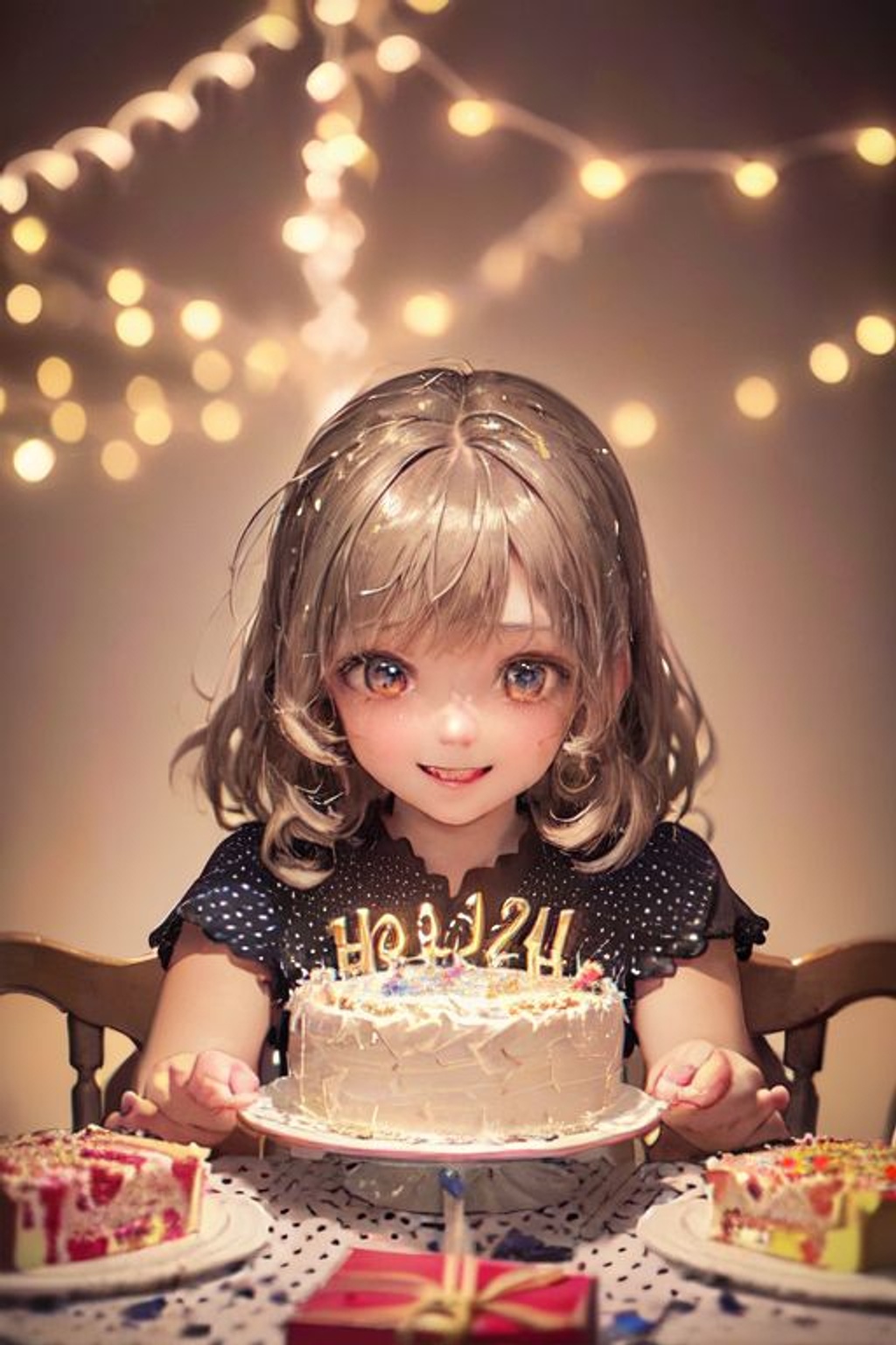 cute girl, enjoying birthday alone, colorful, oil pa... | OpenArt