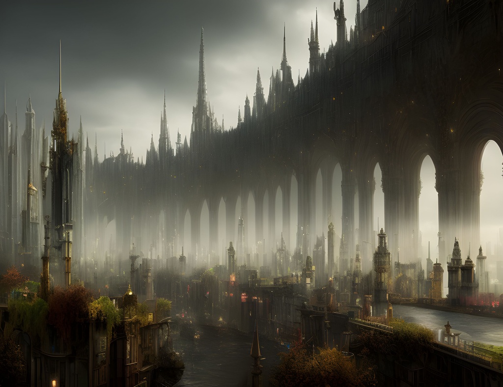 enormous dystopian gothic cathedral with scifi elements