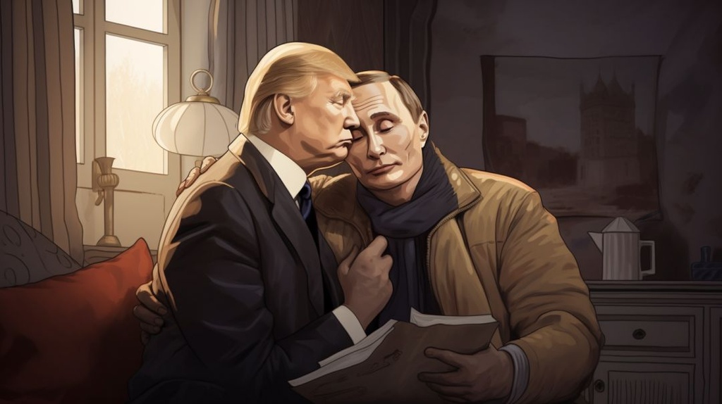 photorealistic, front cover photo, putin and trump h... | OpenArt