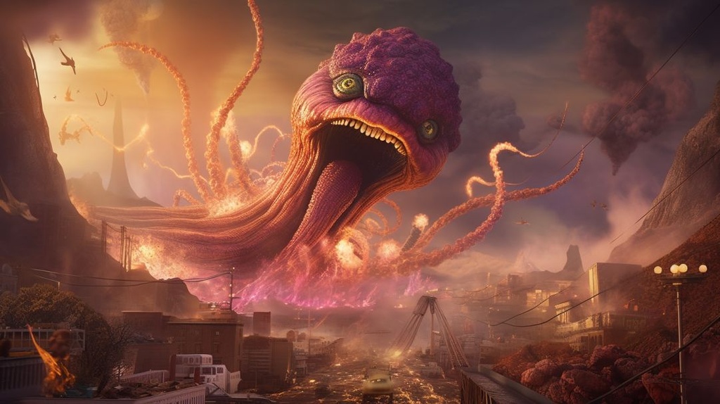 gigantic tentacled aliens attacking cities | OpenArt