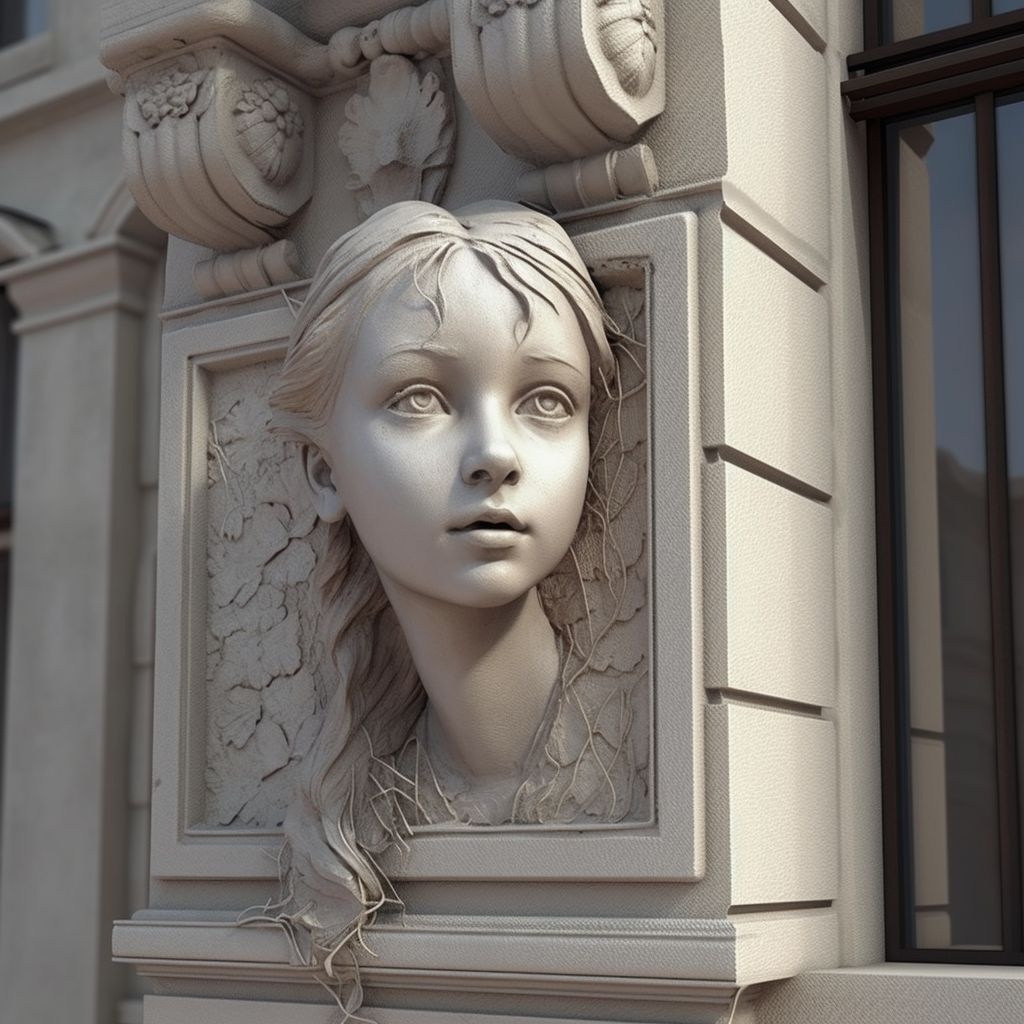 girl face exposed on building, 3d model | OpenArt