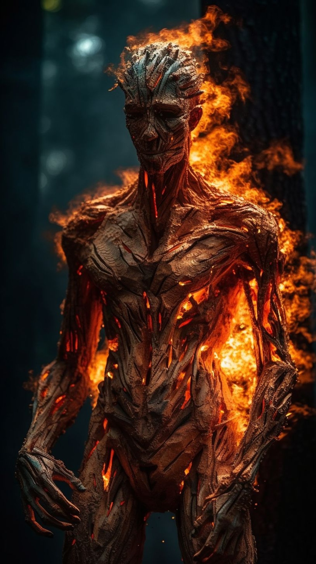 man made of wood is on fire | OpenArt