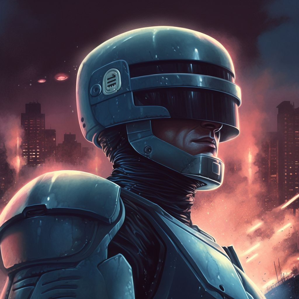 robocop in the style of a 70s science fiction novel...
