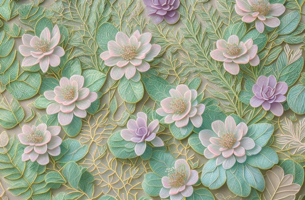 2D intricately detailed small pastel flowers and sma...
