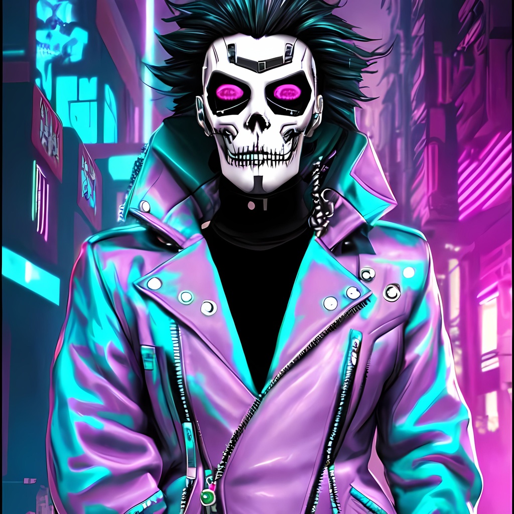 Cyberpunk style, supervillain, skull mask, leather j... | OpenArt
