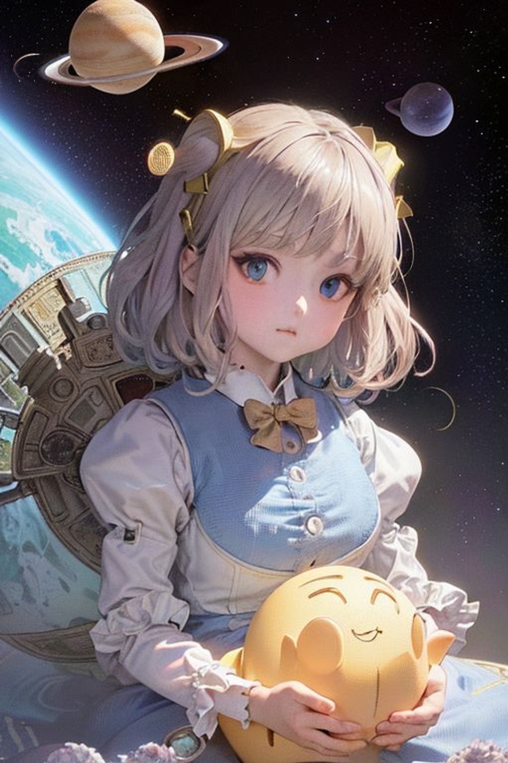 Girl,Space, many stickers deco, cartoon style, cute... | OpenArt