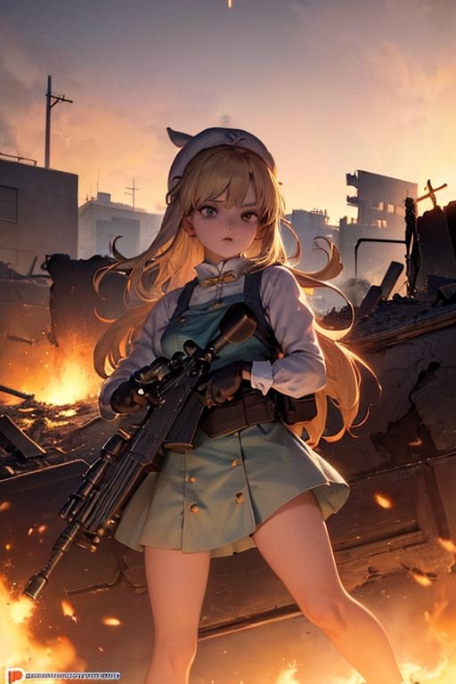 Girl,Sniper girl holding sniper rifle from rooftop o... | OpenArt