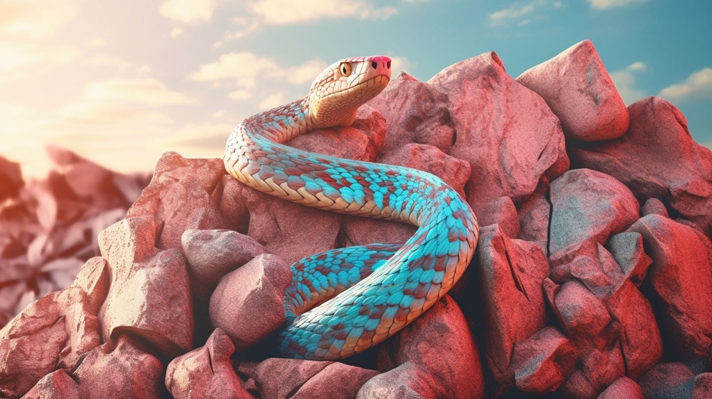 a snake slaying on top of a stone wall, reefwave,