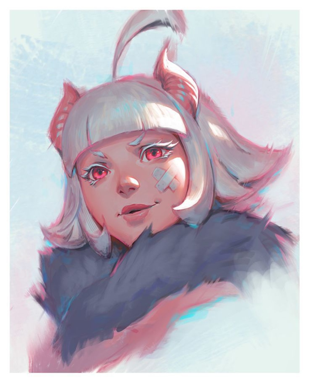 Portrait dnd female tielfing with horns and a long w... | OpenArt