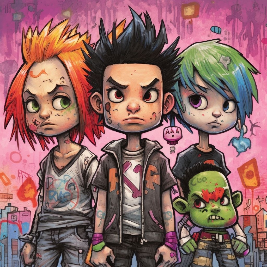 a group of punk kids next to each other, a picture,... | OpenArt