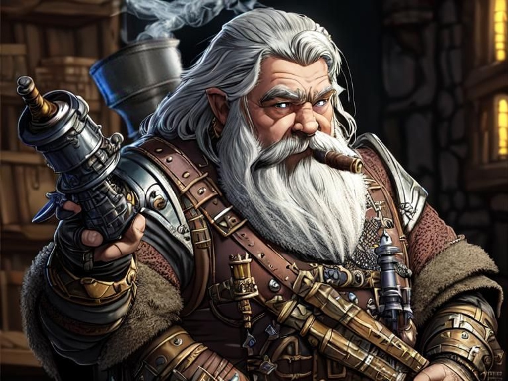 An old dwarven bounty hunter from the D&D, in steam... | OpenArt