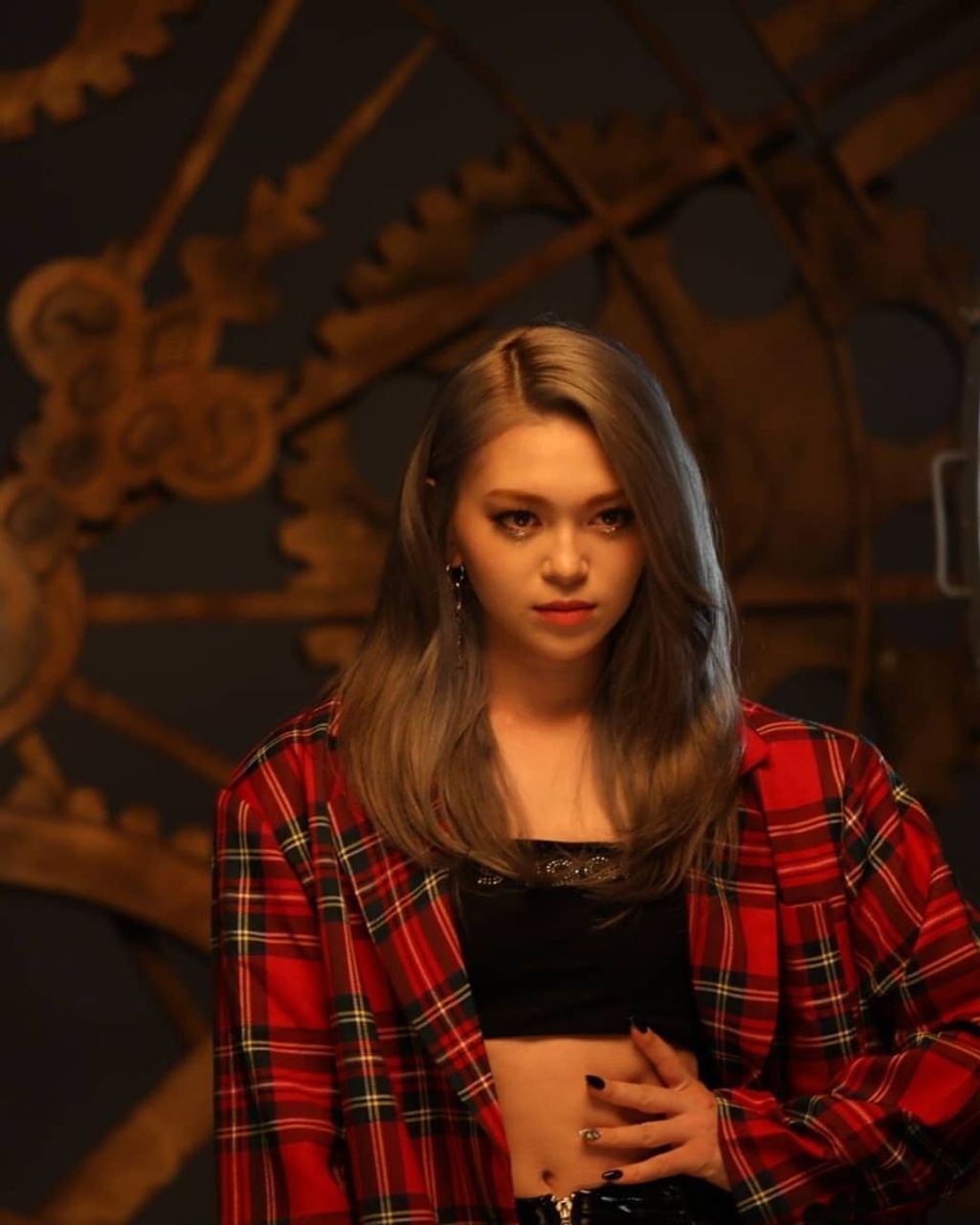 A steampunk asian in a dystopian city and sepia gear... | OpenArt