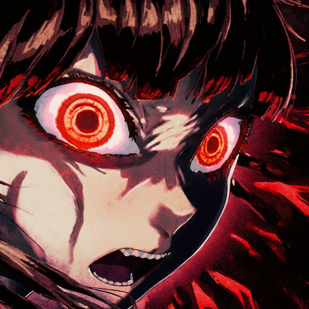 anime girl with big red eyes, in the style of dark m...